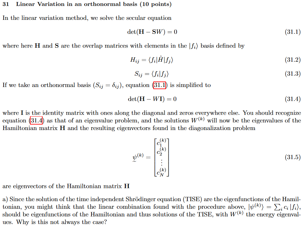 Solved 31 Linear Variation in an orthonormal basis (10 | Chegg.com