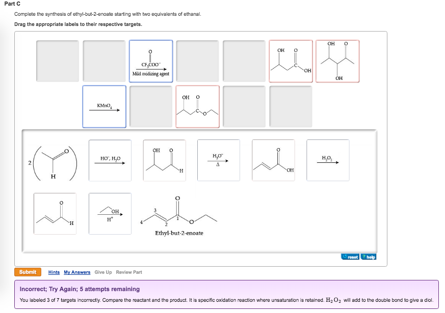 Complete the synthesis of ethyl-but-2-enoate starting | Chegg.com