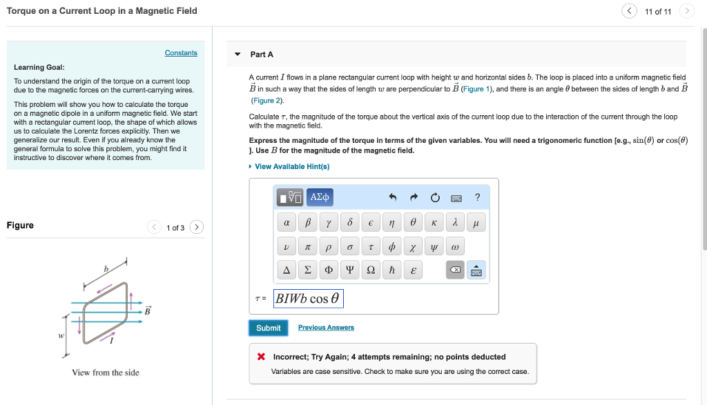 Solved Torque on a Current Loop in a Magnetic Field 11 of 11 | Chegg.com