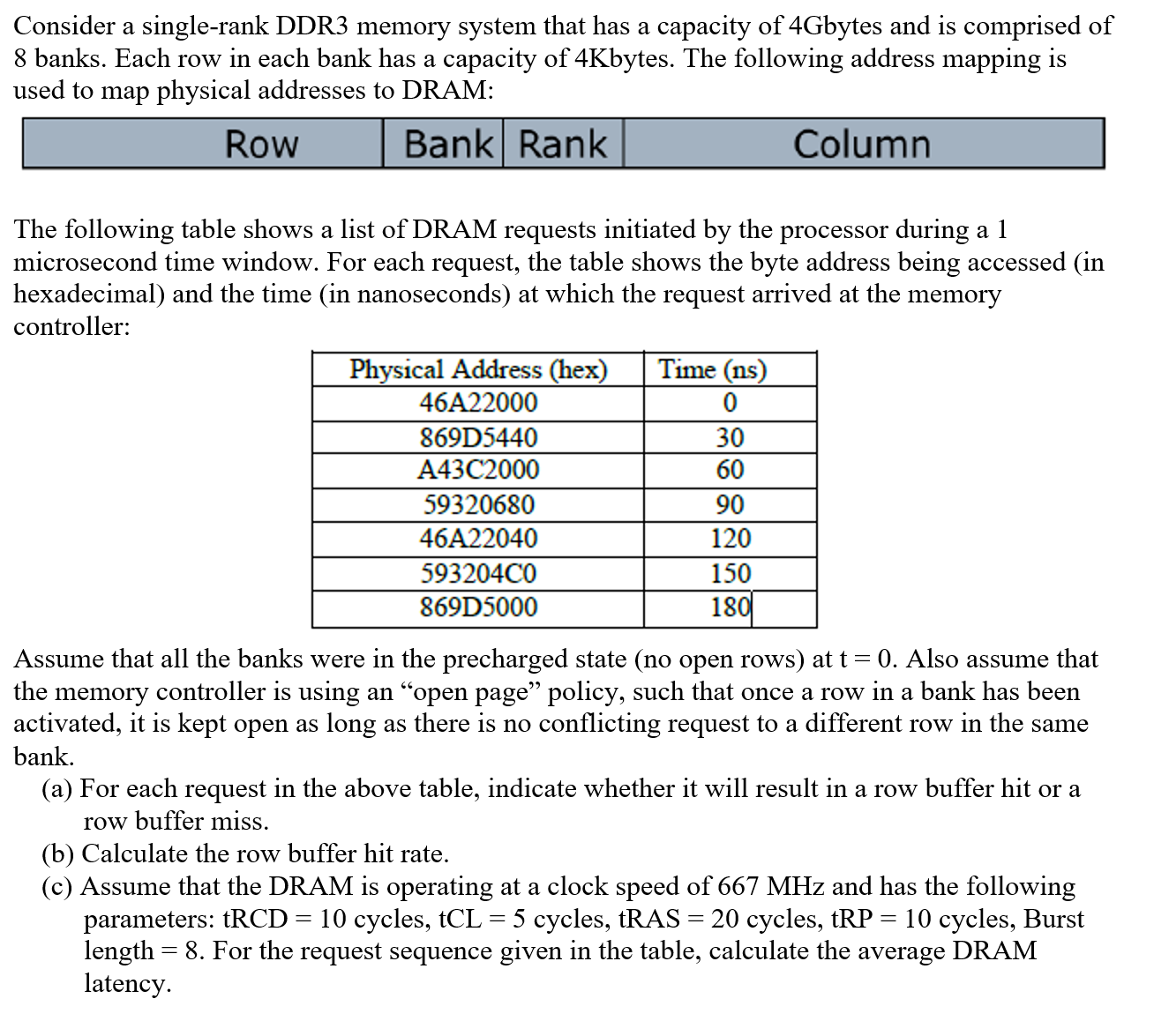 Consider a single-rank DDR3 memory system that has a | Chegg.com