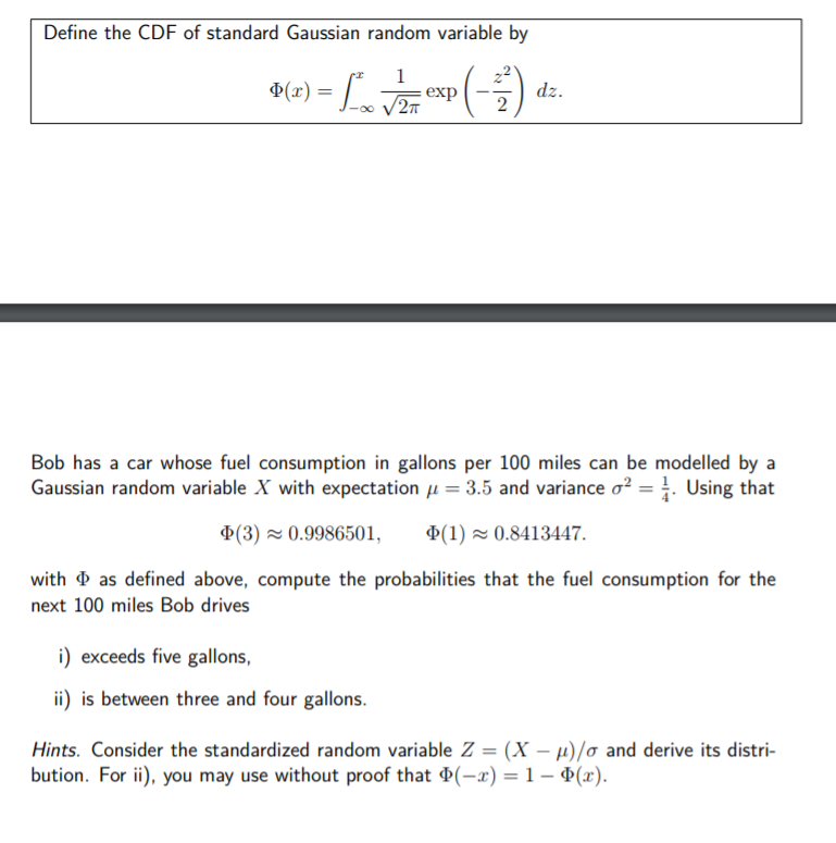 Solved Define The Cdf Of Standard Gaussian Random Variable 7426