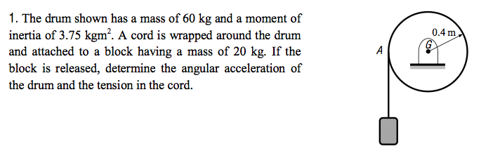 Solved The drum shown has a mass of 60 kg and a moment of | Chegg.com