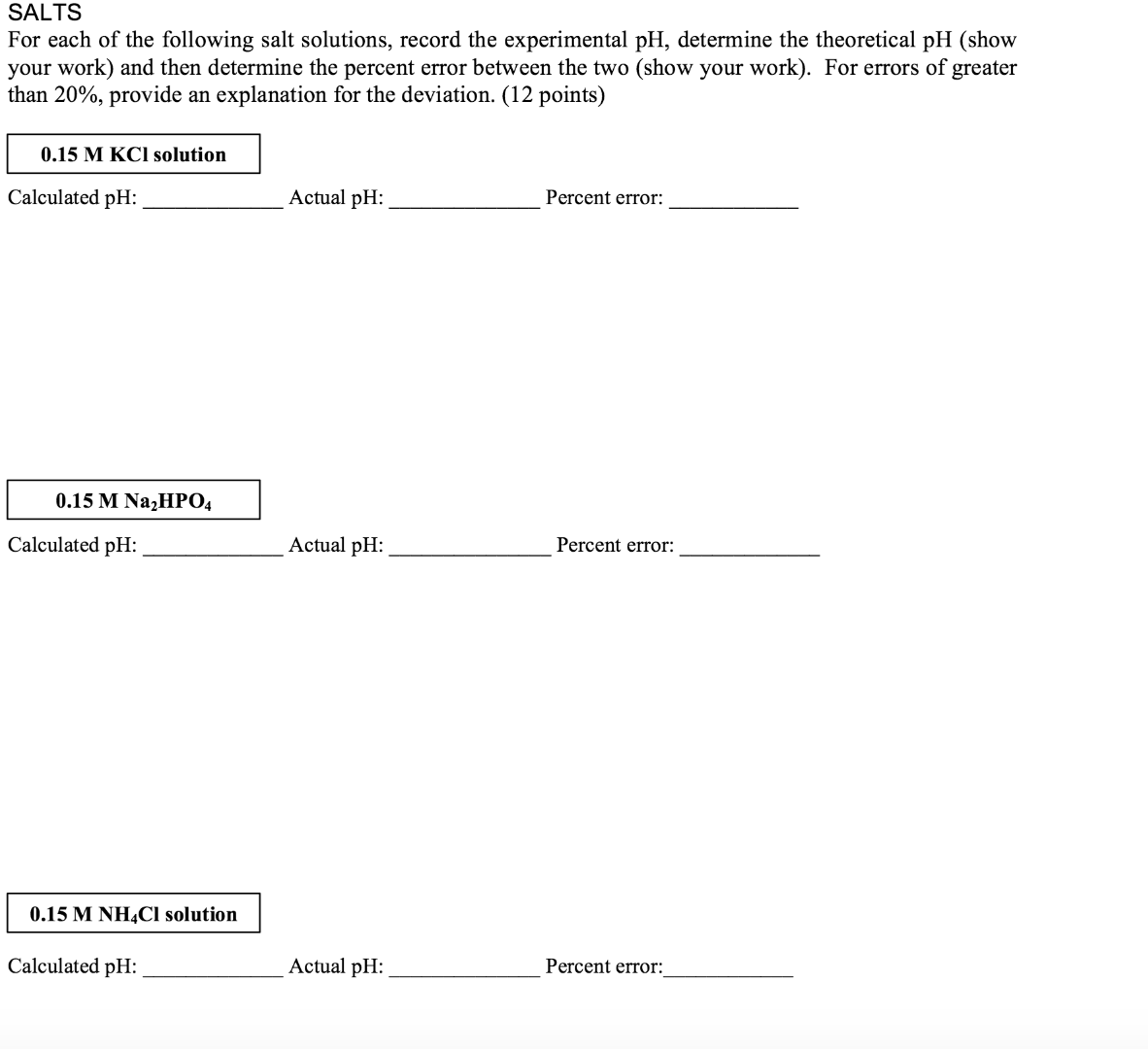 Solved For each of the following salt solutions, record the | Chegg.com