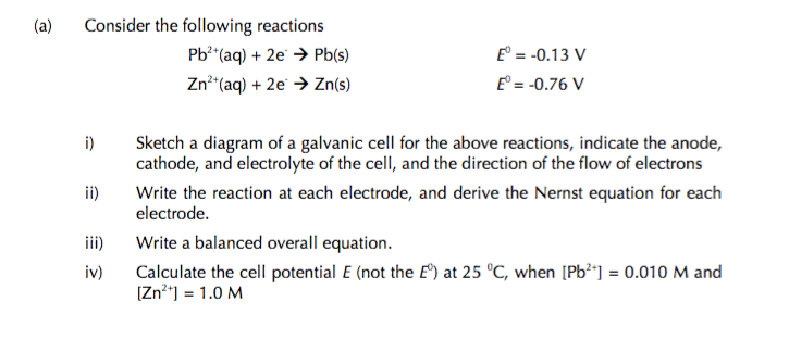 Solved Consider the following reactions Pb^2+(aq) + 2e^- | Chegg.com