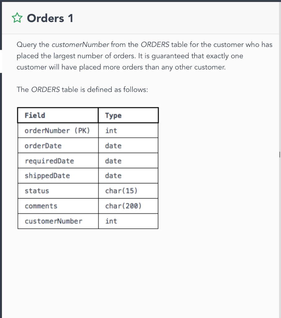 Solved ☆ Orders 1 Query the customerNumber from the ORDERS | Chegg.com