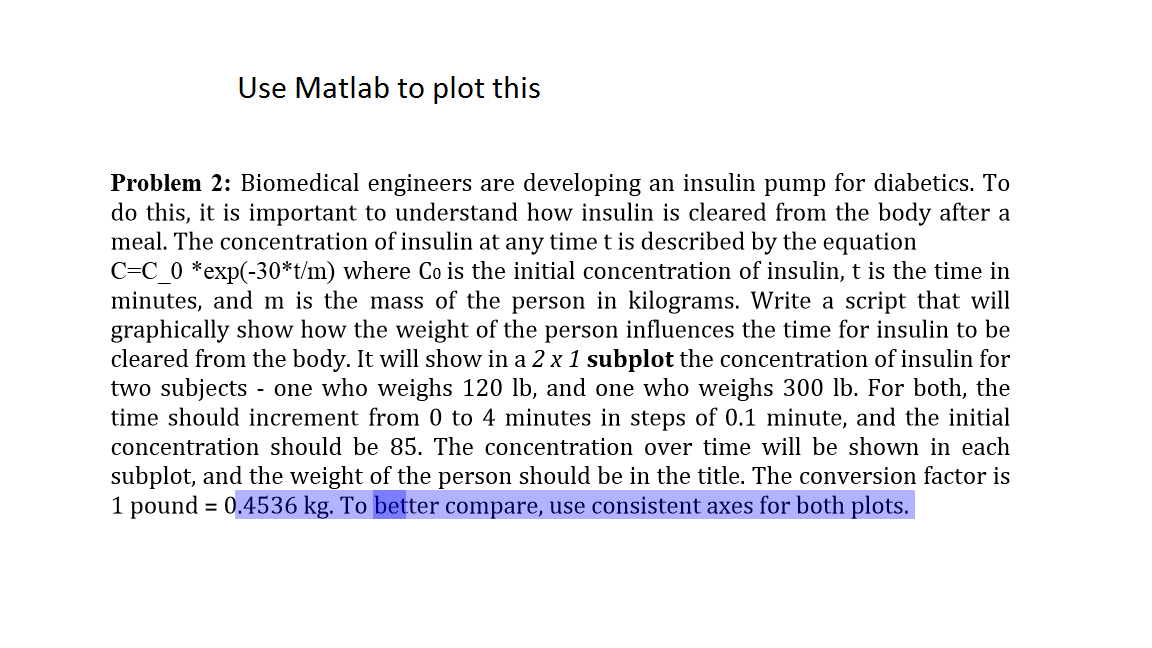 Solved Use Matlab to plot this Problem 2: Biomedical | Chegg.com