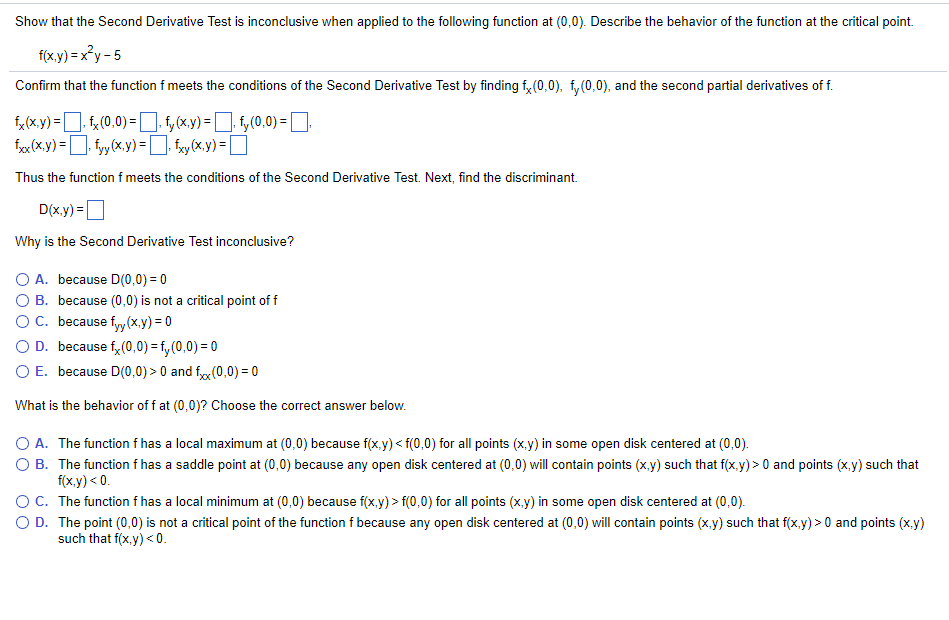 Solved Show that the Second Derivative Test is inconclusive | Chegg.com