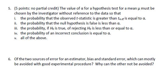 Solved 5. (5 points: no partial credit) The value of a for a | Chegg.com