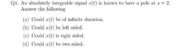 Solved Q4. An absolutely integrable signal z (t) is known to | Chegg.com