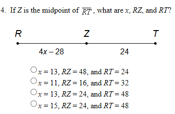 Solved If Z is the midpoint of bar RT, what are x, RZ, and | Chegg.com