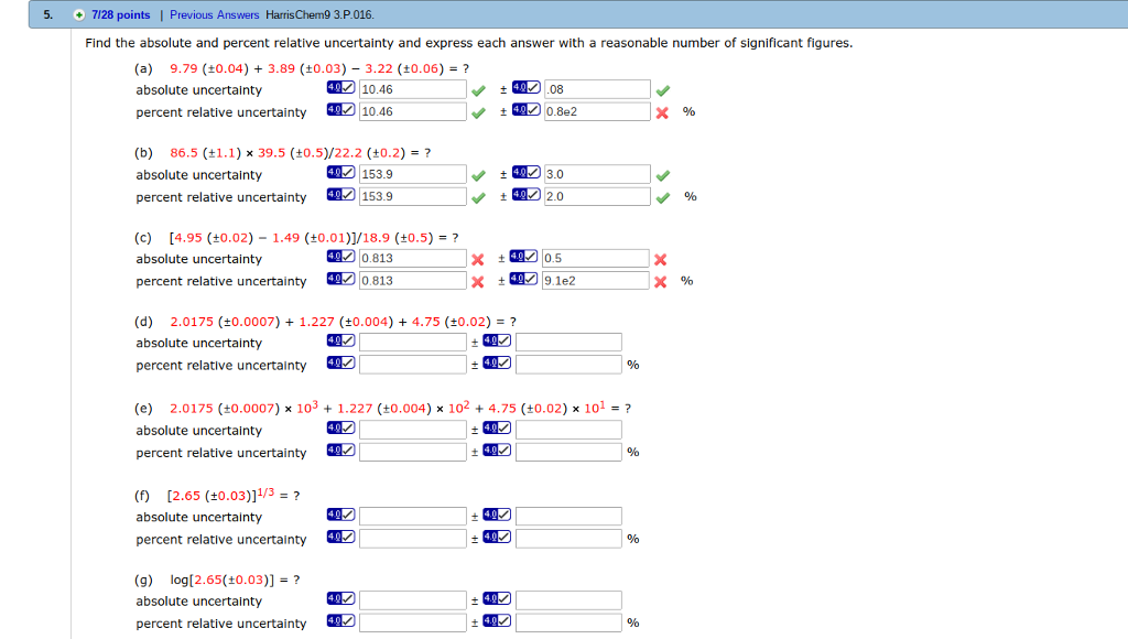 Solved Find the absolute and percent relative uncertainty | Chegg.com