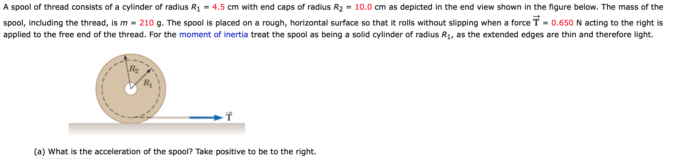 Solved A spool of thread consists of a cylinder of radius | Chegg.com