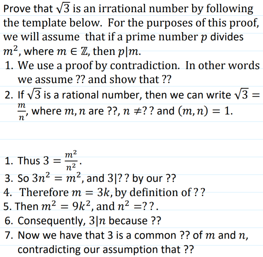 Solved Prove that v3 is an irrational number by following | Chegg.com