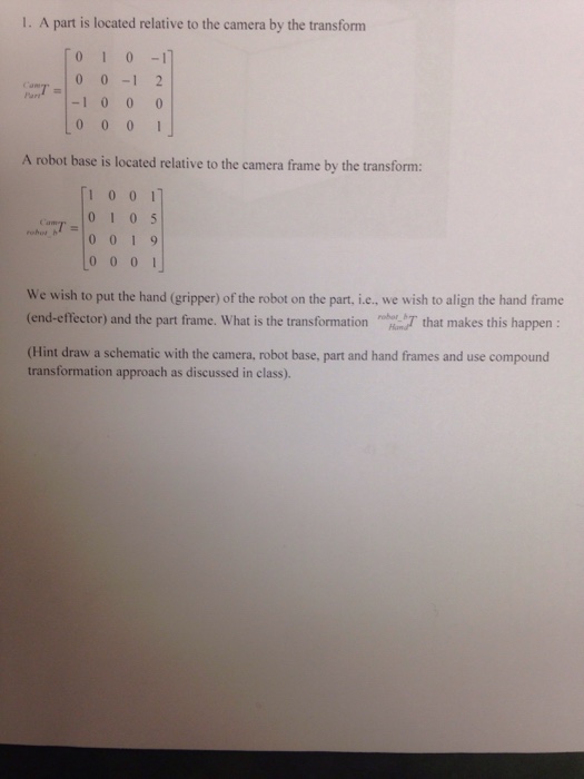 Solved 1. A part is located relative to the camera by the | Chegg.com