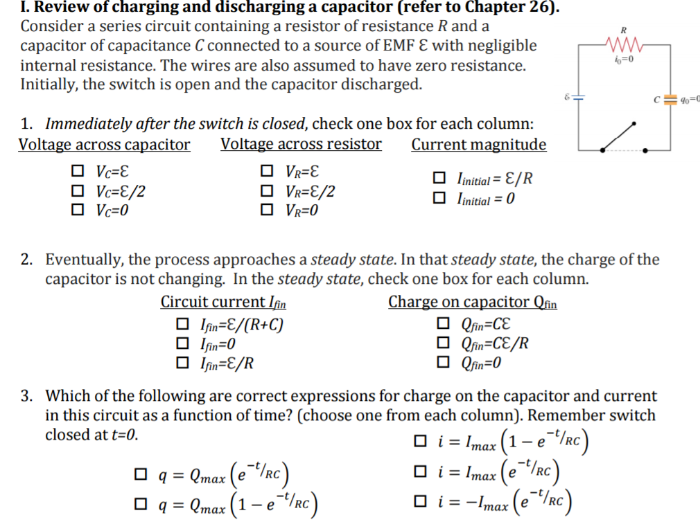 Solved I. Review of charging and discharging a capacitor | Chegg.com