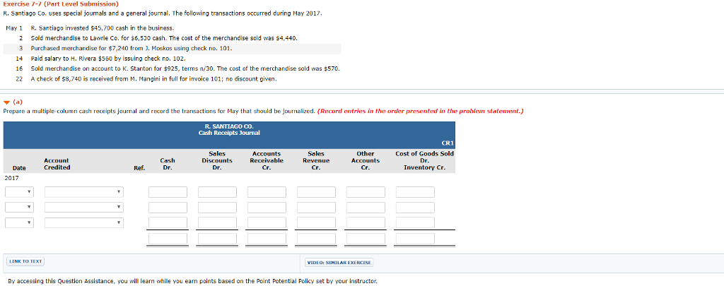Solved Exercise 7- (Part Level Submission) R. Santiago Co. | Chegg.com