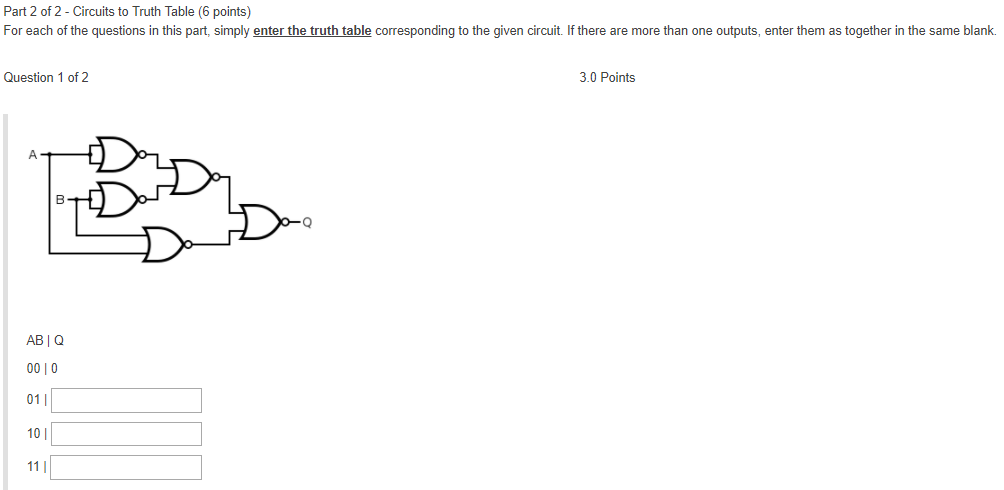 Solved Part 2 of 2 - Circuits to Truth Table (6 points) For | Chegg.com