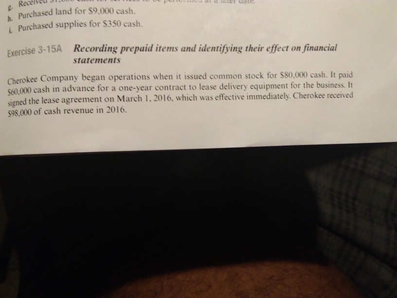 Solved Received h. Purchased land for $9,000 cash. i. | Chegg.com