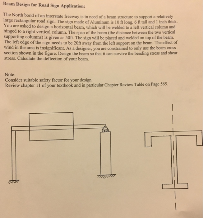 Beam Design for Road Sign Application The North bond | Chegg.com