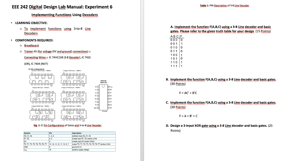 Solved Table 1: PIN Desctiptie0, of 3-8 Lie Decoder EEE 242 | Chegg.com