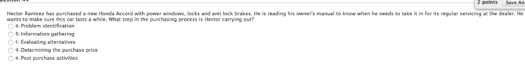 Solved 2 points Save An Hector Ramirez has purchased a new | Chegg.com