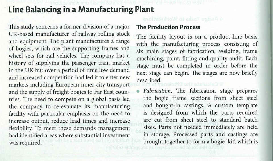 Solved Line Balancing in a Manufacturing Plant This study | Chegg.com