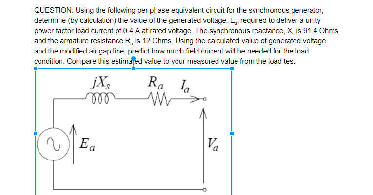 QUESTION: Using the following per phase equivalent | Chegg.com