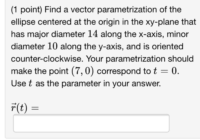 Solved (1 point) Find a vector parametrization of the circle | Chegg.com