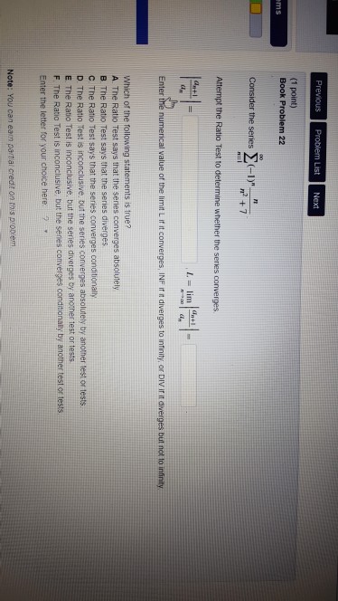 Solved (1 point) Book Problem 22 ms Consider the series Σ(-1 | Chegg.com