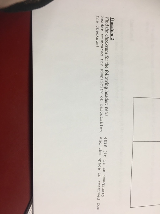 Solved Find the checksum for the following header: f 633 | Chegg.com