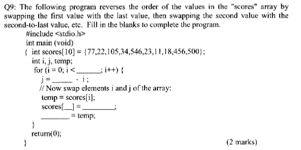 Solved Q9 The Following Program Reverses The Order Of The