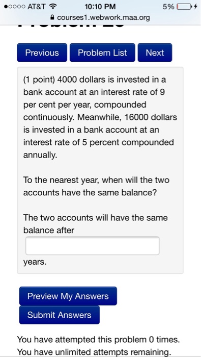 Solved 4000 dollars is invested in a bank account at an | Chegg.com
