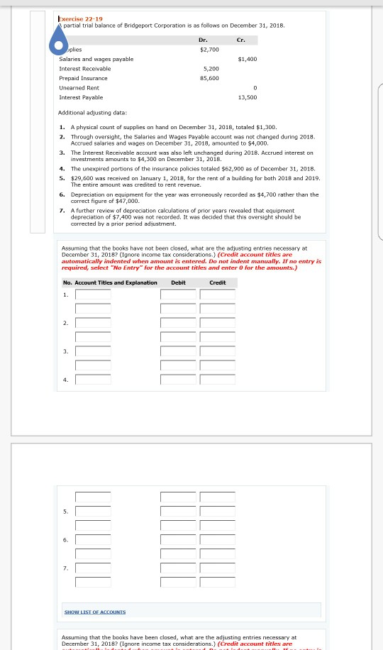 Solved Exercise 22-19 A partial trial balance of Bridgeport | Chegg.com