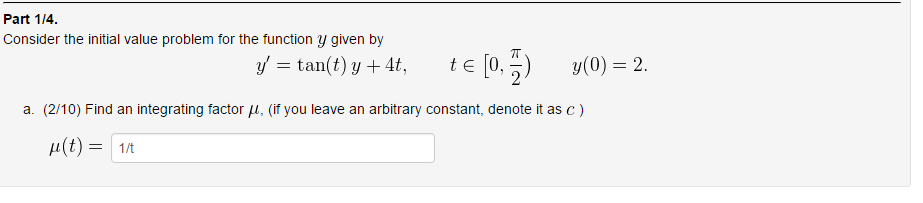 Solved Consider The Initial Value Problem For The Function Y 1879