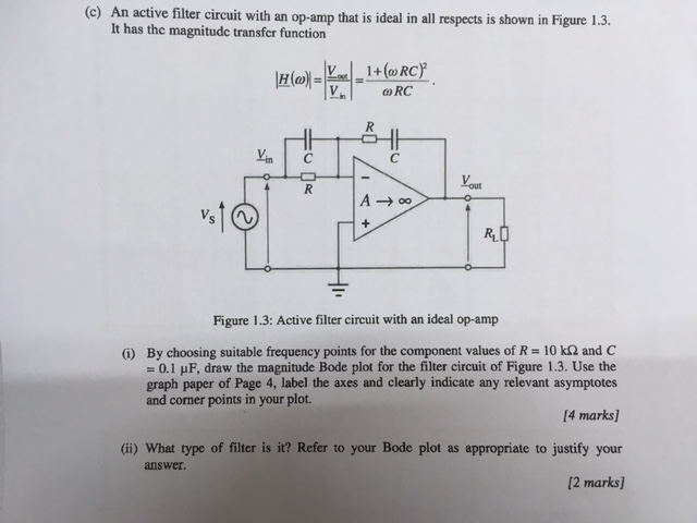 Solved (c) An active filter circuit with an op-amp that is | Chegg.com