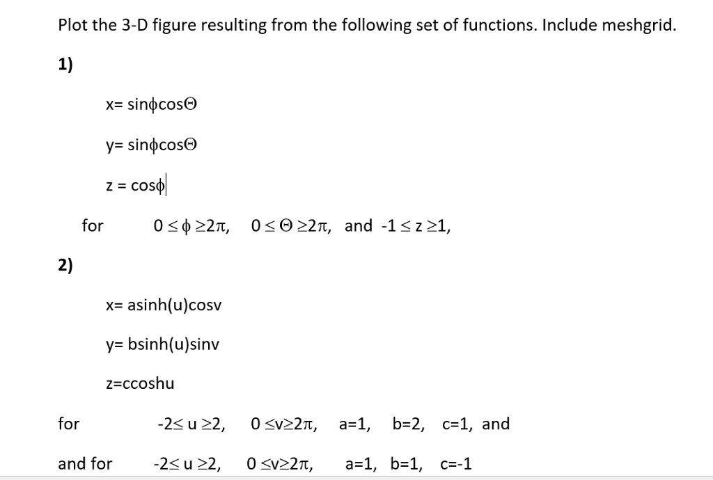Solved Plot the 3-D figure resulting from the following set | Chegg.com