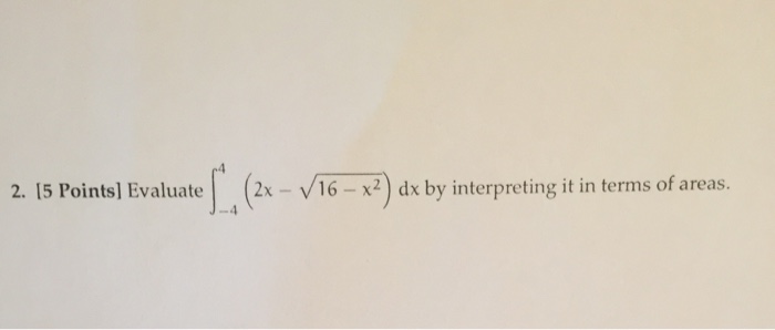 Solved Evaluate integrate - 4 4 (2x - root 16 - x^2) dx by | Chegg.com