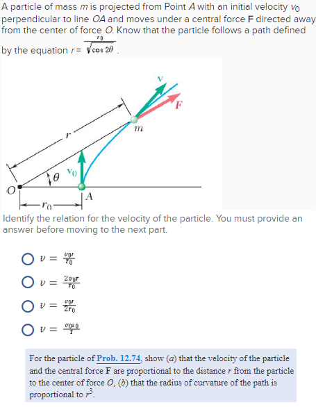 Solved A Particle Of Mass M Is Projected From Point A With