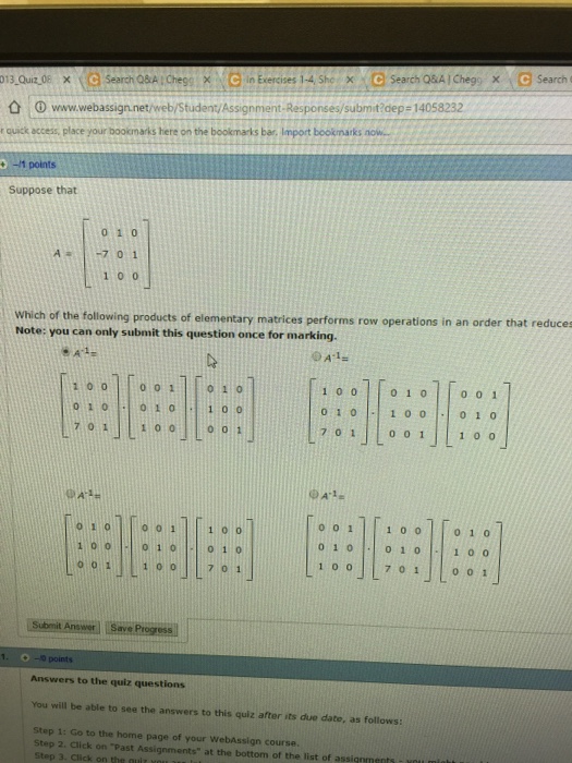 Solved Which of the following products of elementary | Chegg.com