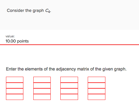 Solved Consider the graph C4. value: 10.00 points Enter the | Chegg.com