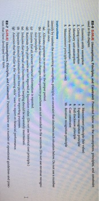 Solved Presented below are the assumptions, principles, and | Chegg.com