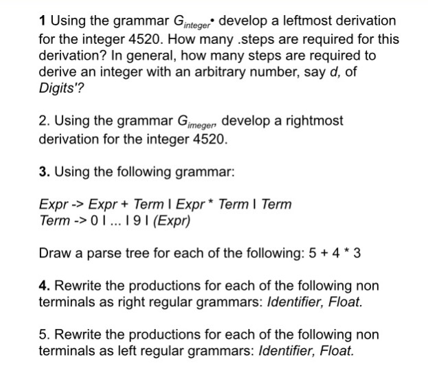 Solved Using the grammar G_integer middot develop a leftmost | Chegg.com