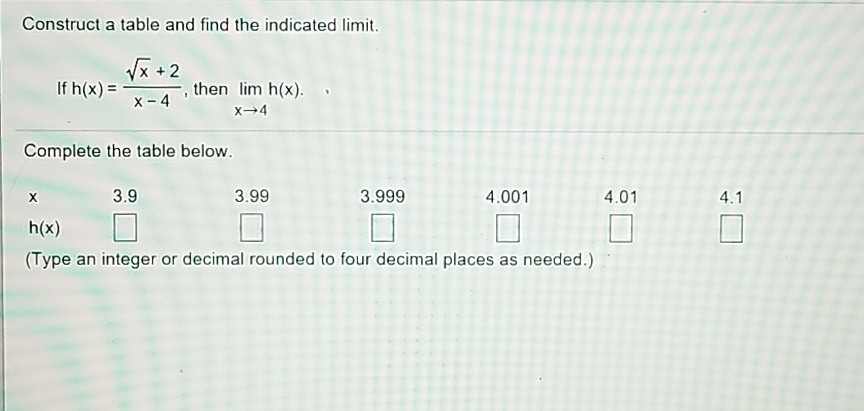 Solved Construct a table and find the indicated limit If | Chegg.com