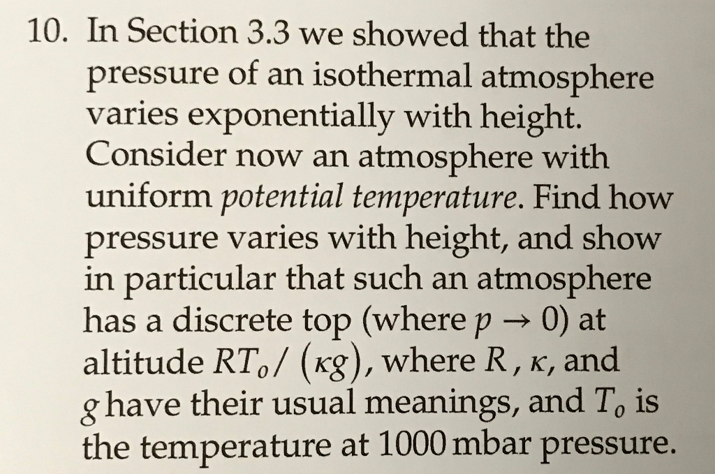 Solved The pressure of an isothermal atmosphere varies | Chegg.com