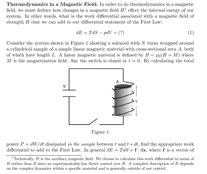 Solved Thermodynamics in a magnetic field: | Chegg.com