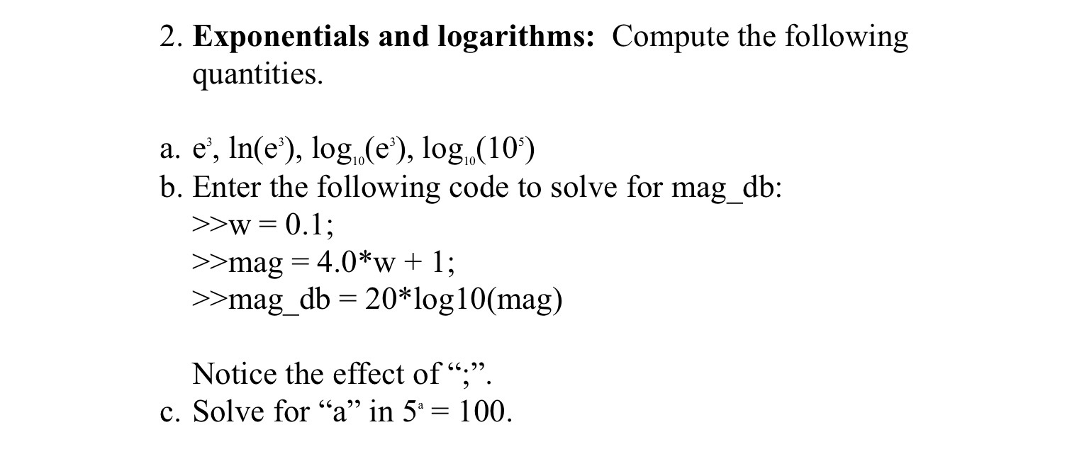 Solved 2. Exponentials and logarithms: Compute the following | Chegg.com