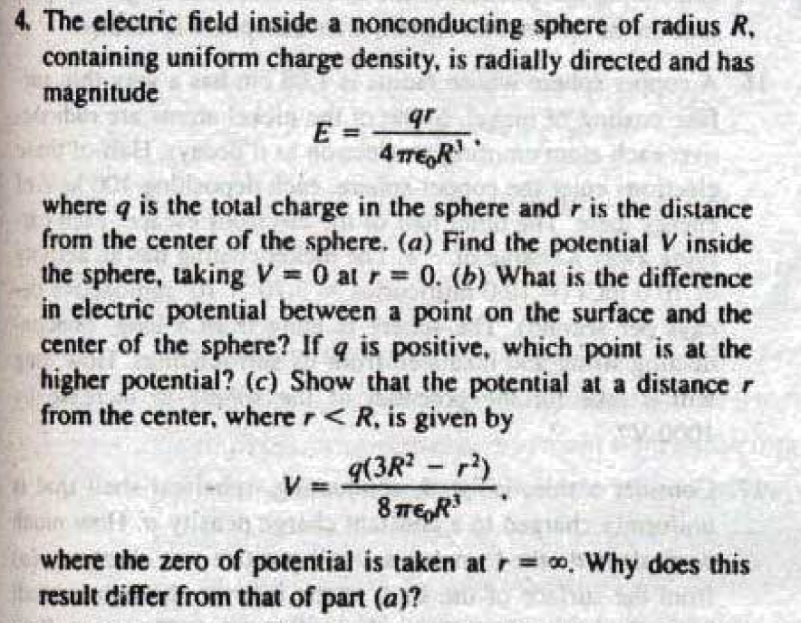 Solved 4 The electric field inside a nonconducting sphere of | Chegg.com