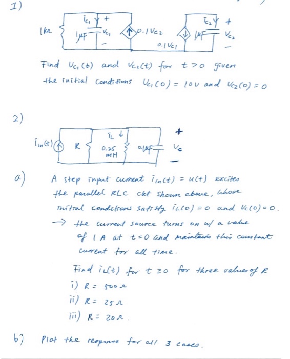 Find vc1(t) and Vc2(t) for t>0 given the initial | Chegg.com
