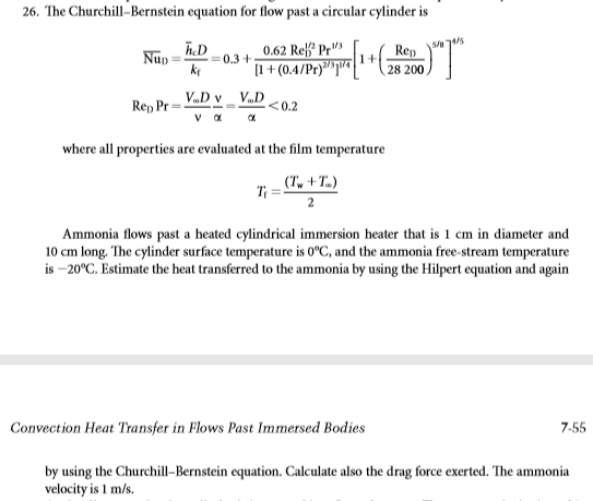 Solved 26. The Churchill-Bernstein equation for flow past a | Chegg.com
