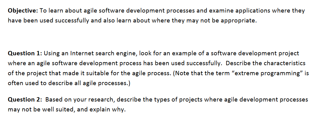 Solved Objective: To learn about agile software development | Chegg.com